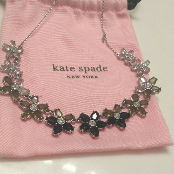 kate spade | Jewelry | Kate Spade Silver And Black Floral Necklace ...